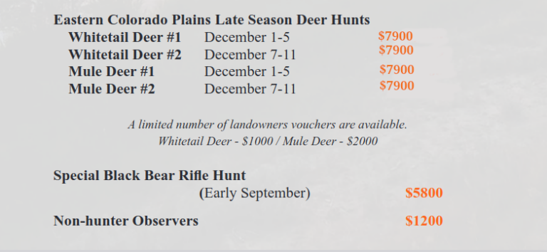 Hunting Dates & Rates - Cassidy Outfitters